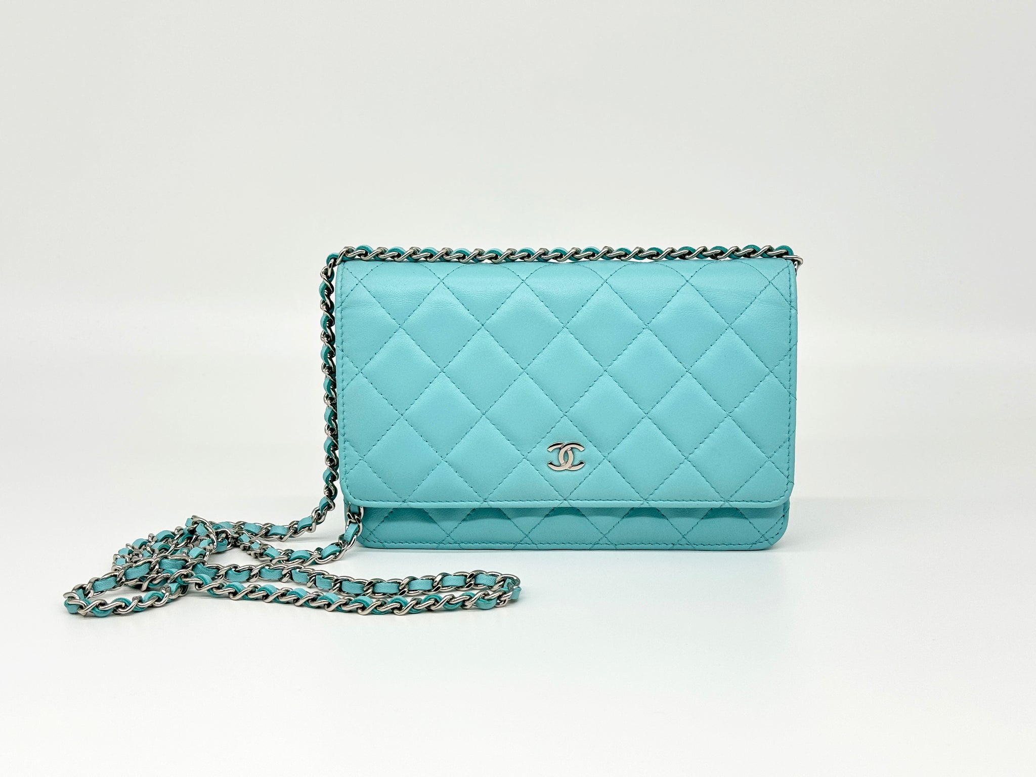 Chanel Classic Wallet on Chain Bag 19C Light Tiffany Blue Lambskin with ...