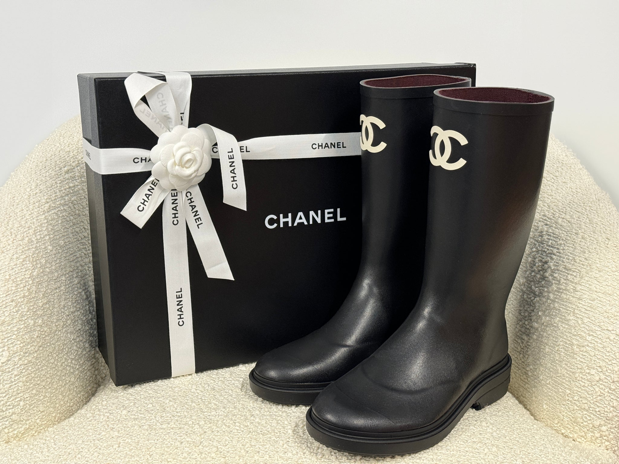 Chanel Rubber Rain Boots Black CC EU 40 UK 7