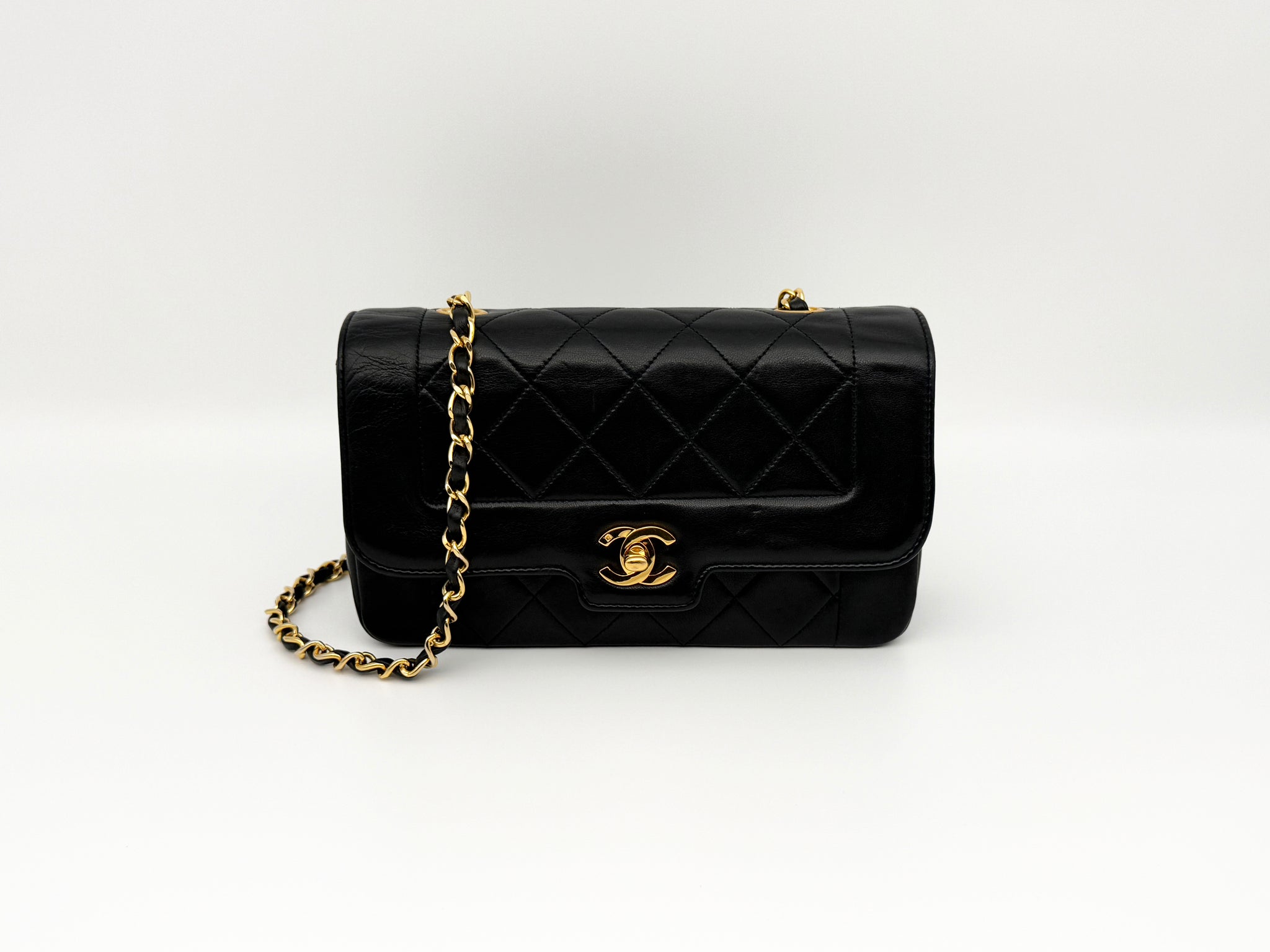 Chanel Vintage Small Border Flap Bag Black Lambskin with 24K Gold ...