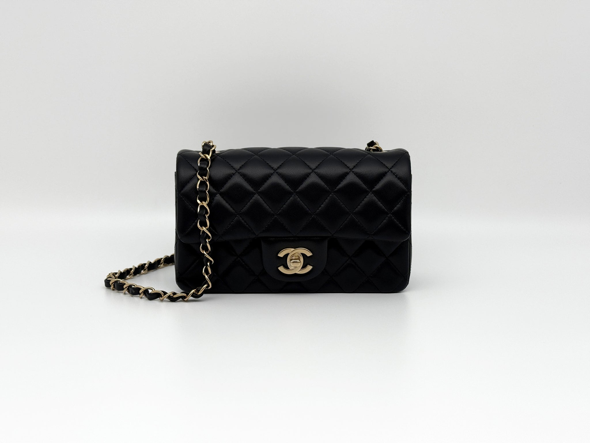Chanel Classic Mini Flap Rectangular Handbag 24B Black Lambskin with ...